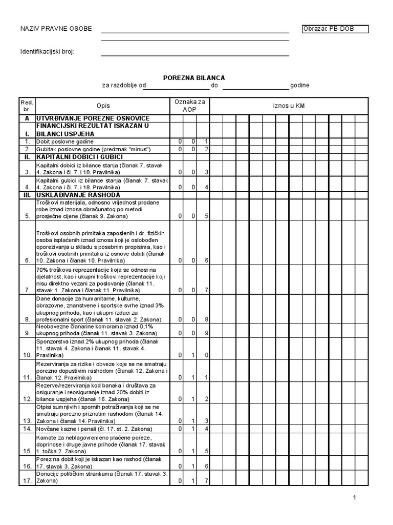 Porezna Bilanca | PDF