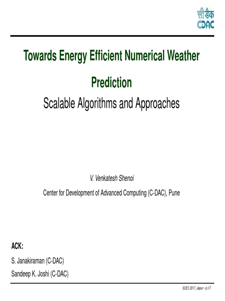 Towards Energy Efficient Numerical Weather Prediction: Scalable Algorithms and Approaches | PDF ...
