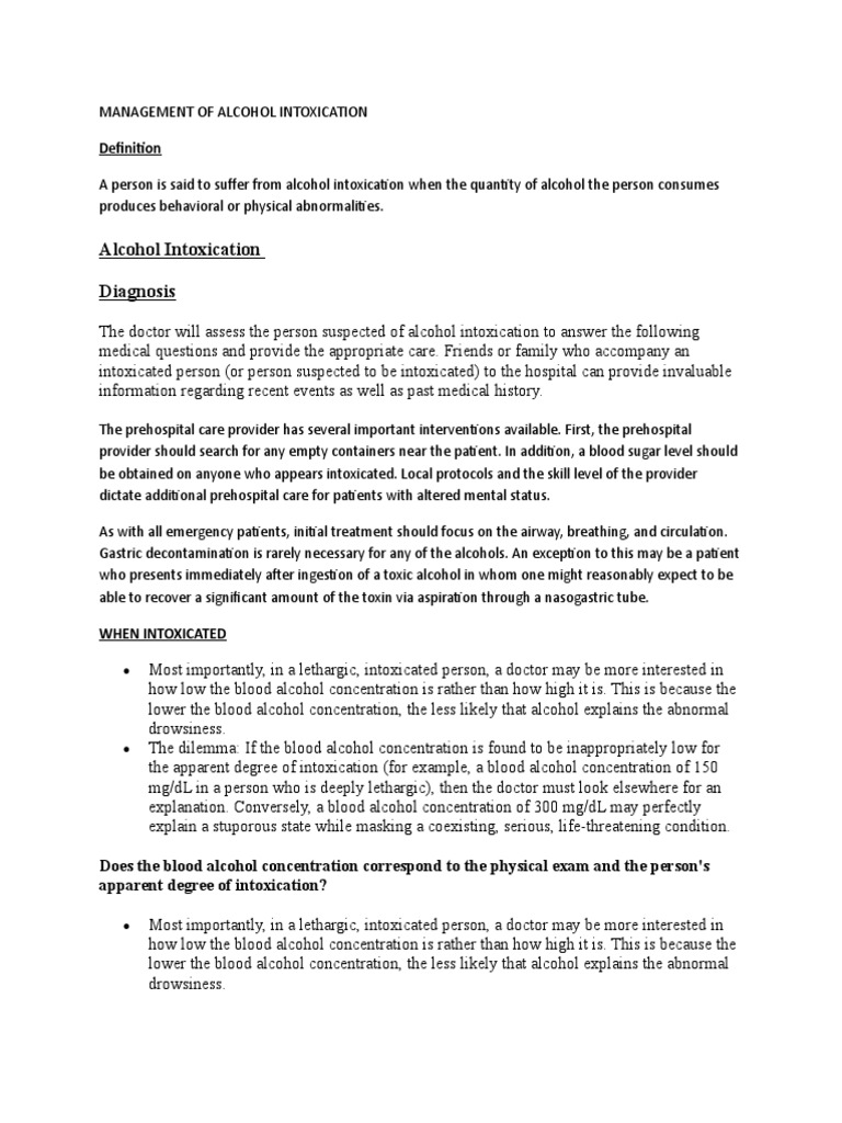 Management of Alcohol Intoxication | PDF | Obesity | Cardiovascular ...
