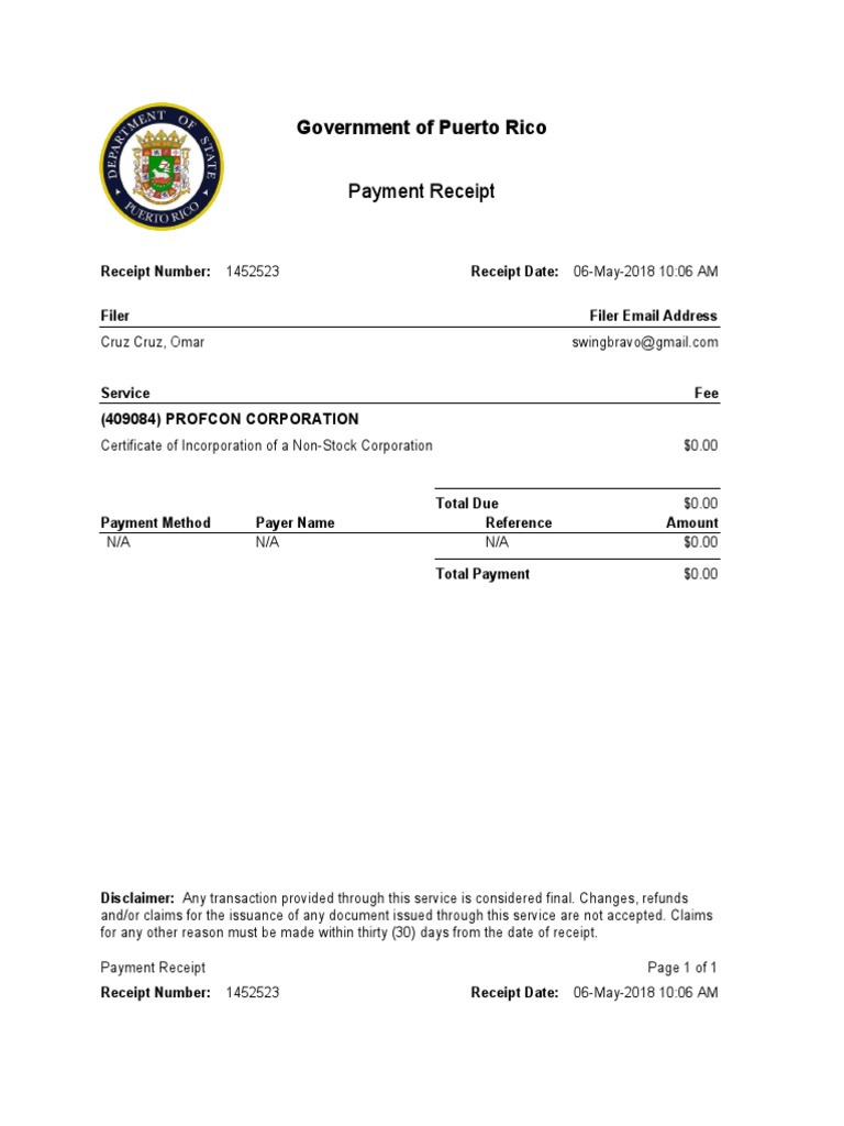 Government of Puerto Rico: Payment Receipt | PDF