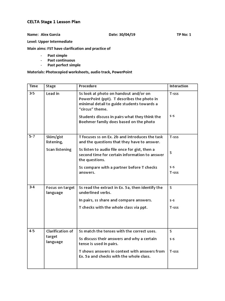 CELTA Stage 1 Lesson Plan | PDF | Semiotics | Linguistic Typology
