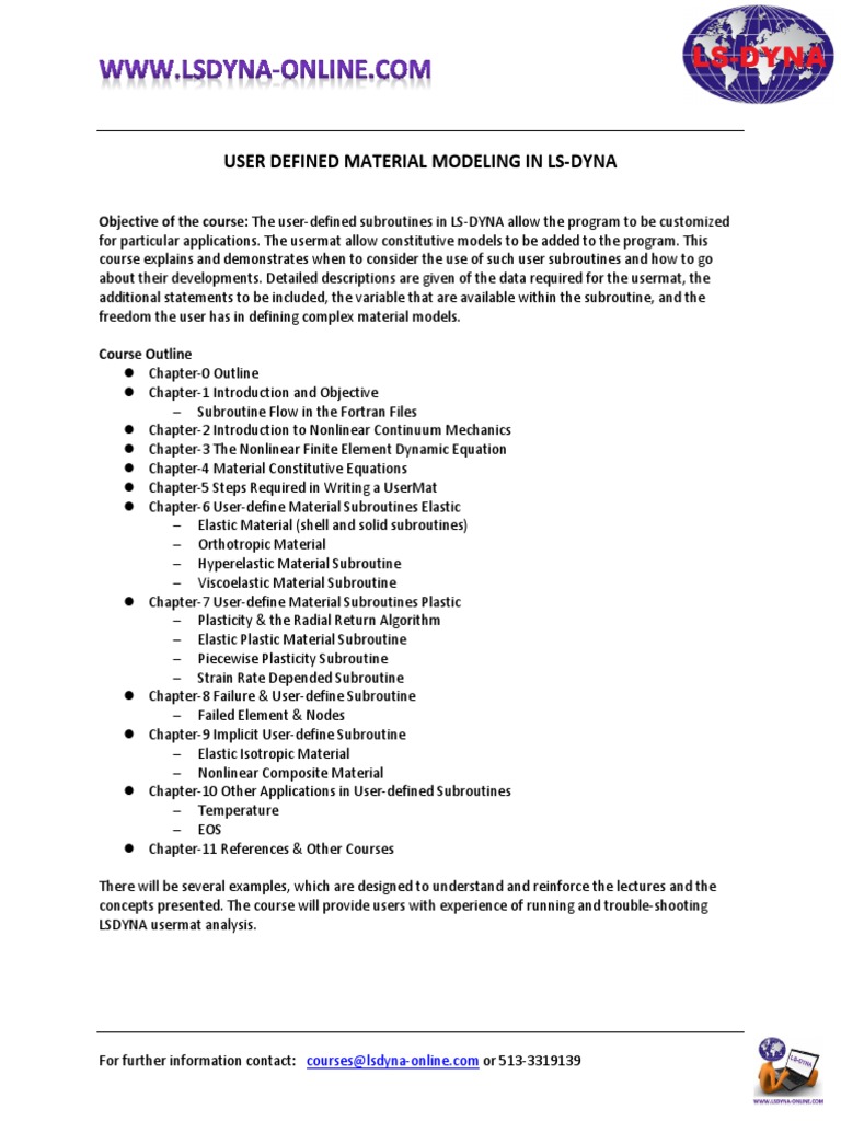 User Defined Material Modeling in Ls-Dyna | PDF