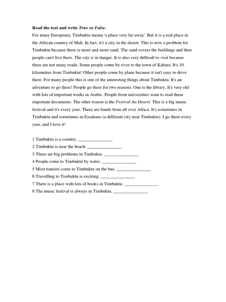 Read The Text and Write True or False | PDF