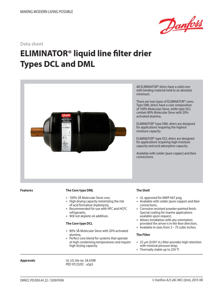 ELIMINATOR® Liquid Line Filter Drier Types DCL and DML: Data Sheet ...