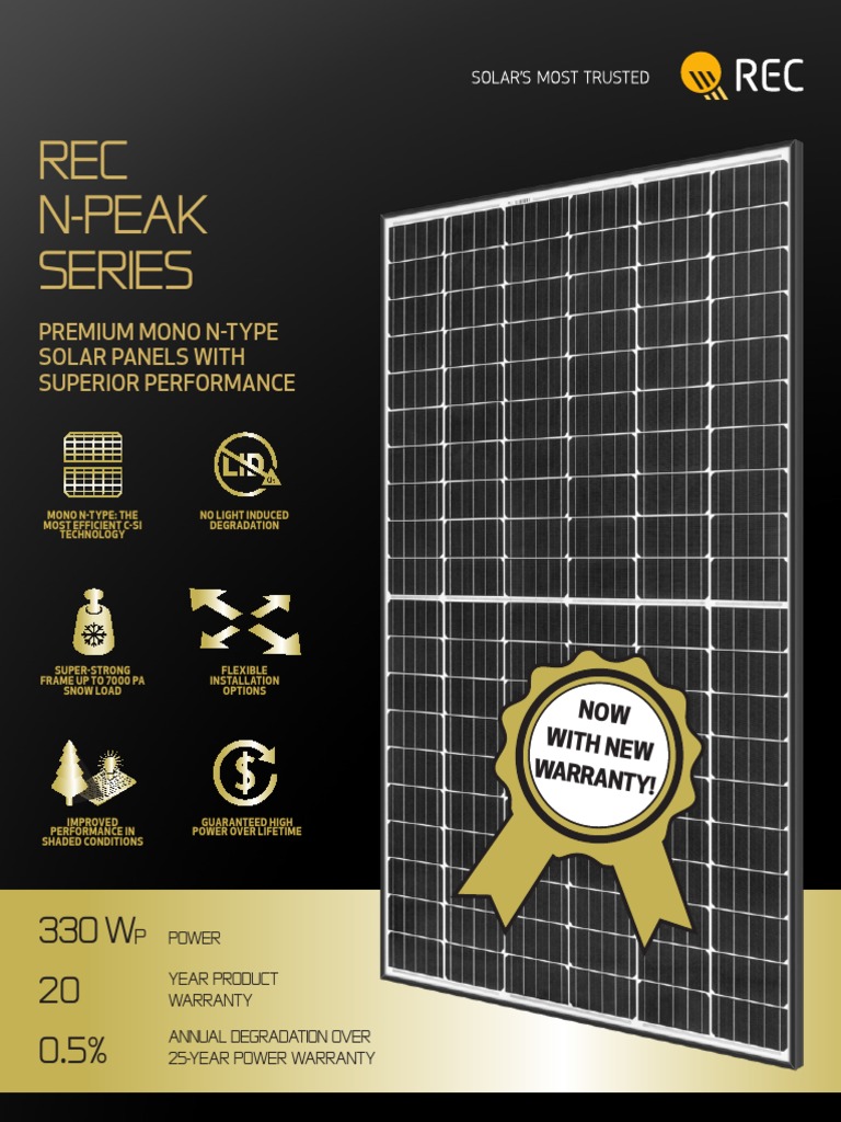 REC N Peak Solar Panel Datasheet | PDF | Solar Panel | Electric Power