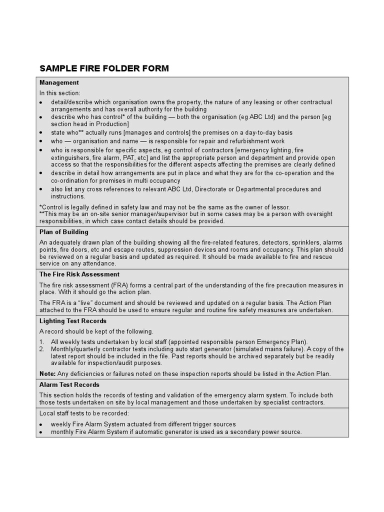 Sample Fire Folder Form: Management | PDF | Emergency Management | Fires