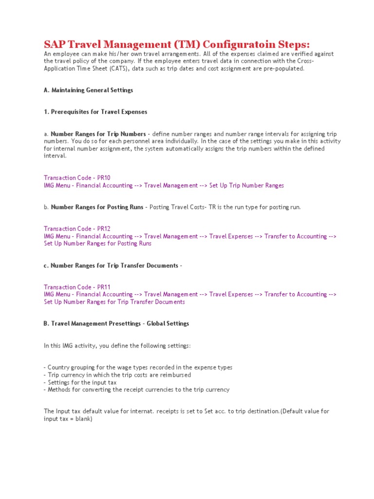 Travel Management Configuration Step by Step | PDF | Per Diem | Expense
