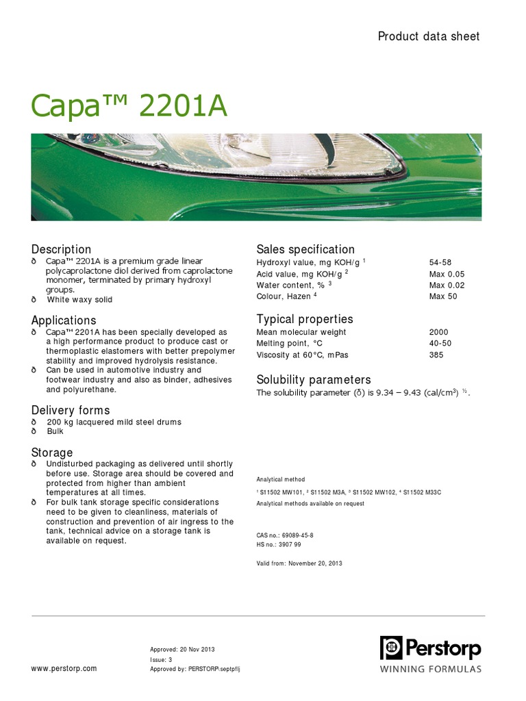 Capa™ 2201A: Product Data Sheet | PDF | Polymer Chemistry | Plastic