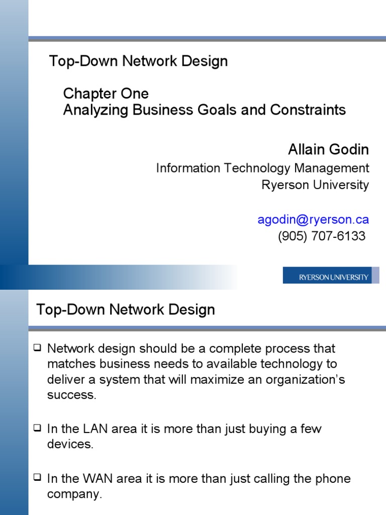 Top-Down Network Design Chapter One Analyzing Business Goals and Constraints Allain Godin ...