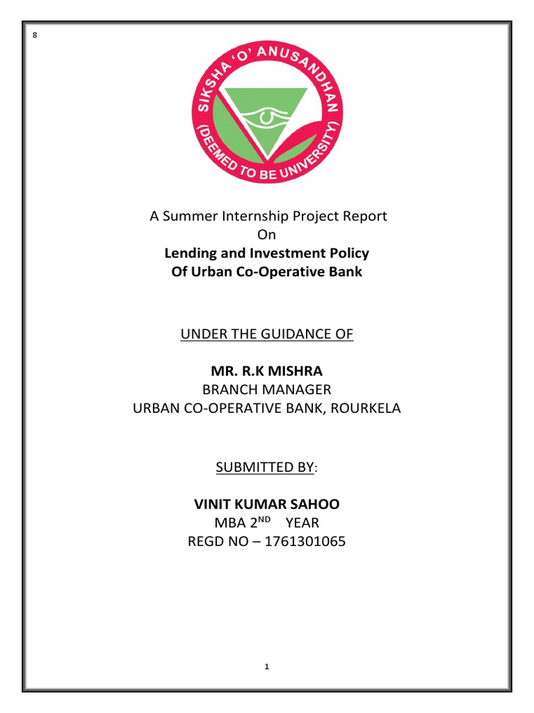 A Summer Internship Project Report On: Lending and Investment Policy of ...