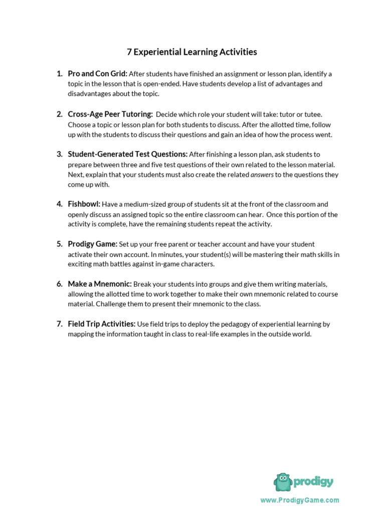 Downloadable List - 7 Experiential Learning Activities 1 PDF | PDF
