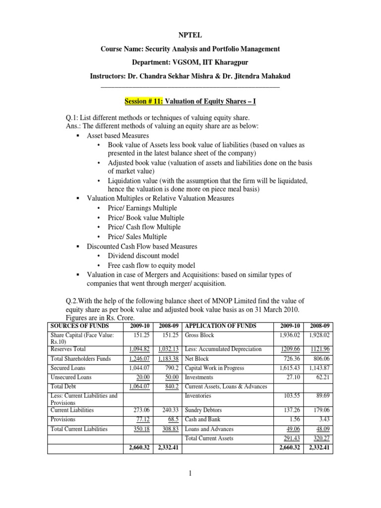 Questions & Answers Set-11 | PDF | Book Value | Valuation (Finance)