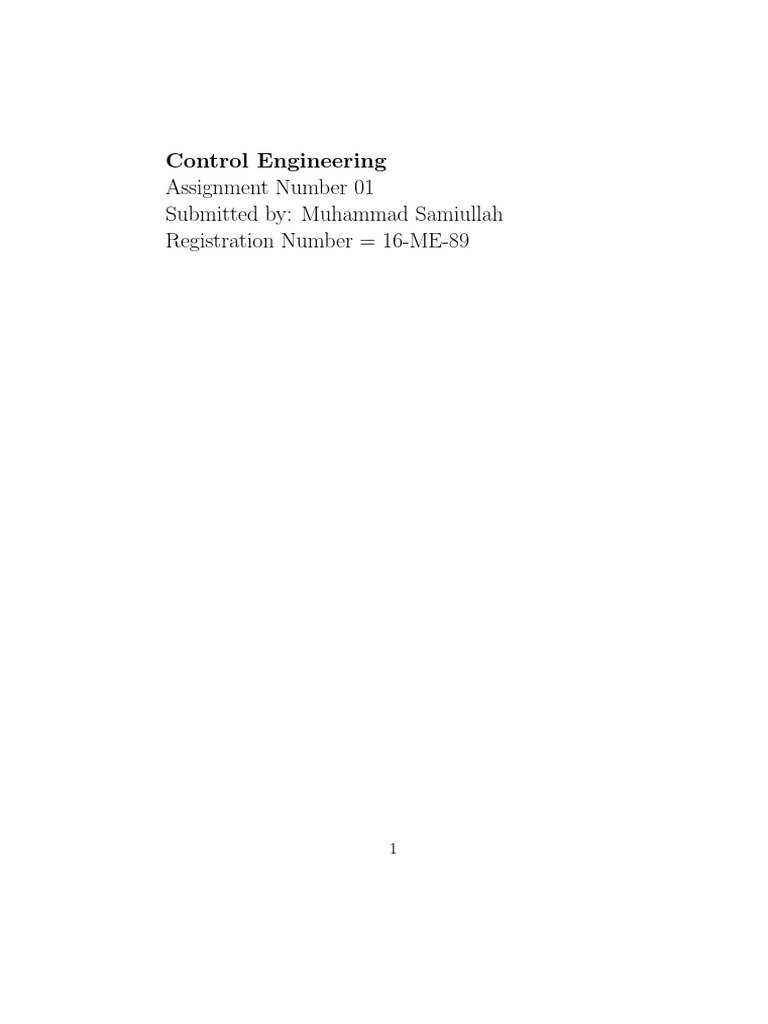 Control Engineering Assignment Number 01 Submitted By: Muhammad ...