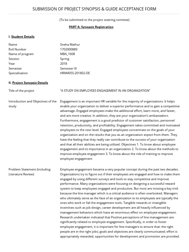 Submission of Project Synopsis & Guide Acceptance Form | PDF | Data ...