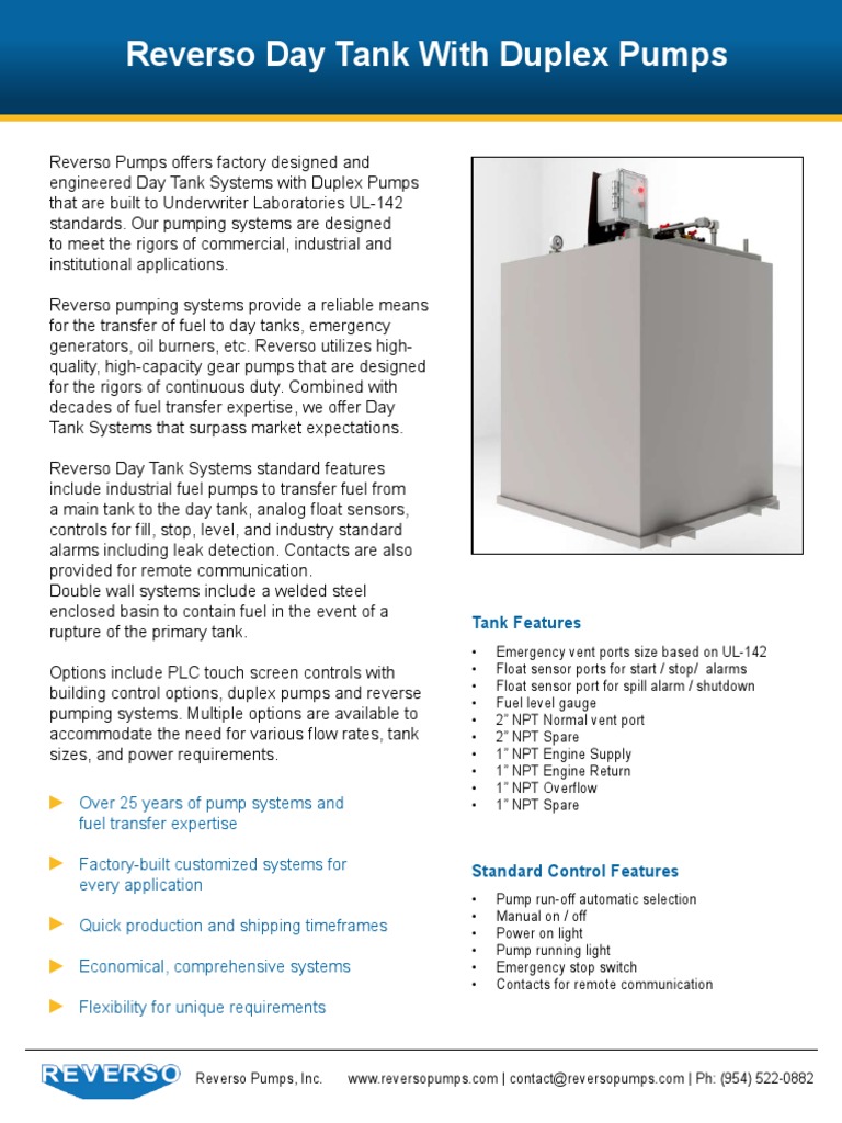 Reliable Fuel Transfer Systems: Reverso Day Tank Systems with Duplex ...