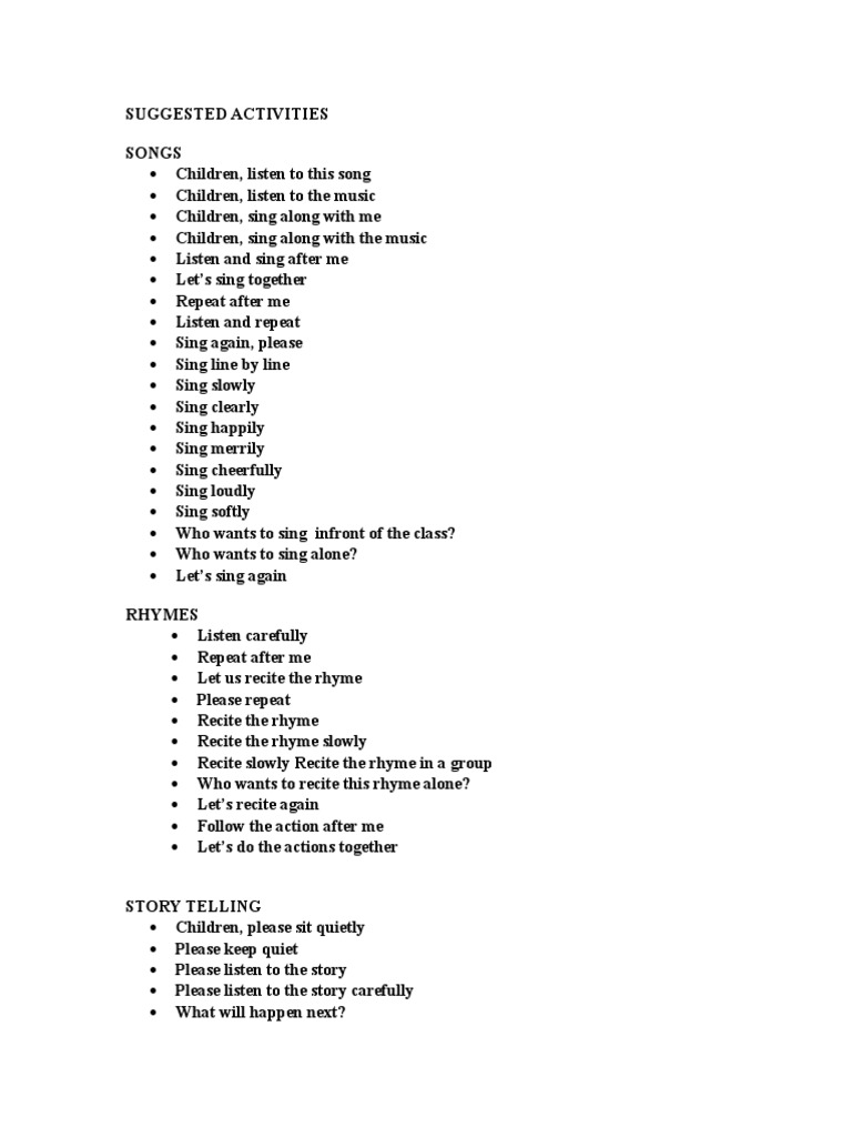 Suggested Activities Songs | PDF | Leisure