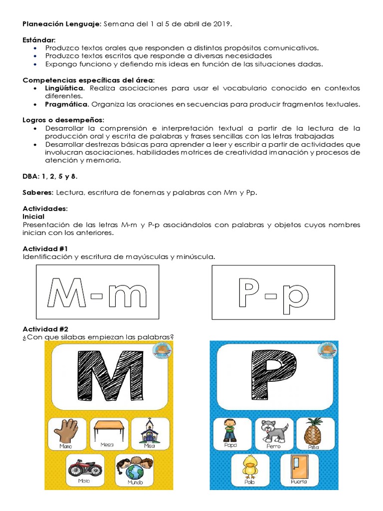 Planeación Semana 1 Al 5 Abril (Lenguaje) | PDF | Lingüística | Cognición