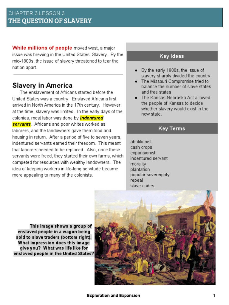 Lesson 3 - The Question of Slavery 1 | PDF | Slavery In The United ...