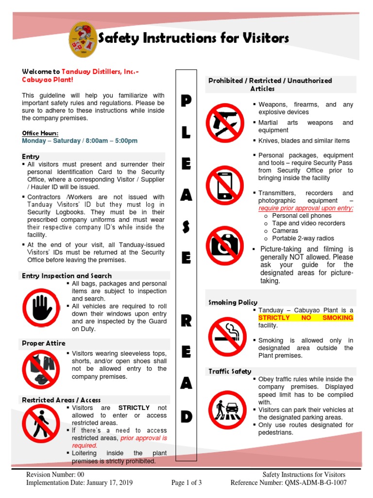 Safety Instructions For Visitors QMS ADM B G 1007 | PDF | Emergency ...