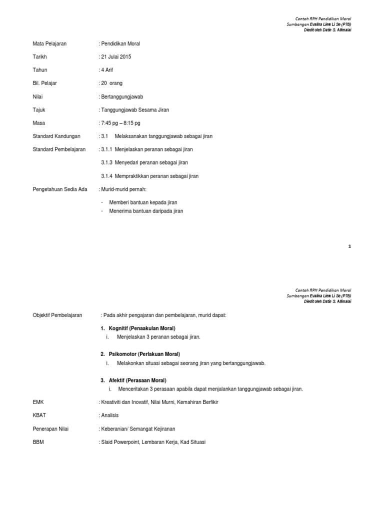 Contoh RPH Praktikum | PDF