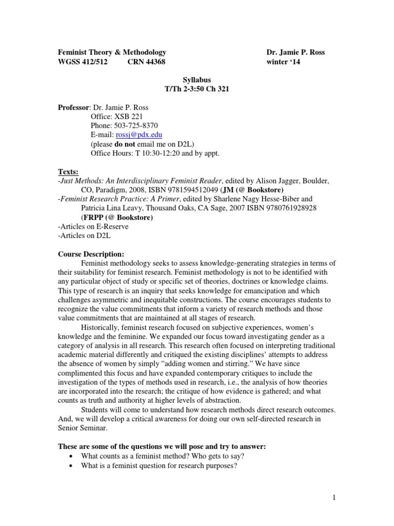 WS 412 Syllabus Feminist Methodology Winter '14 | PDF | Feminism ...