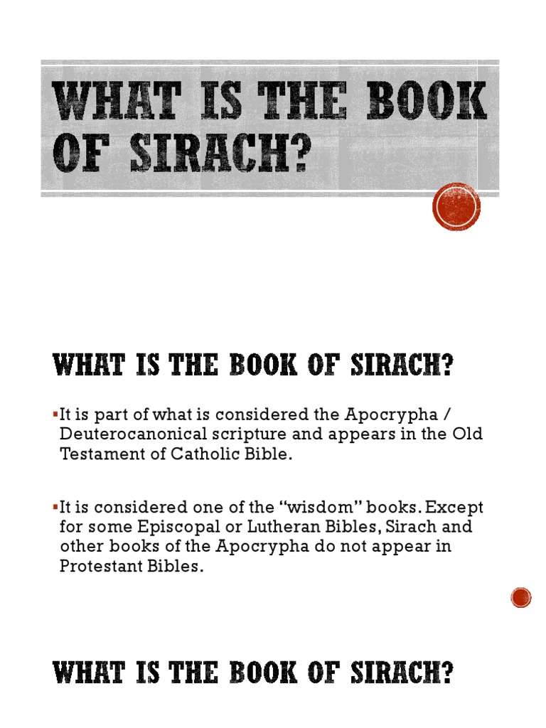 What is the Book of Sirach | Apocrypha | Bible