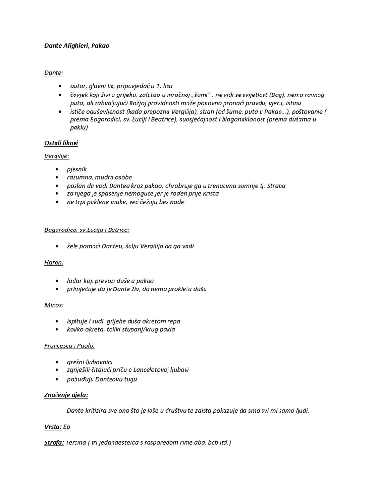 Dante Alighieri, Pakao-Analiza | PDF