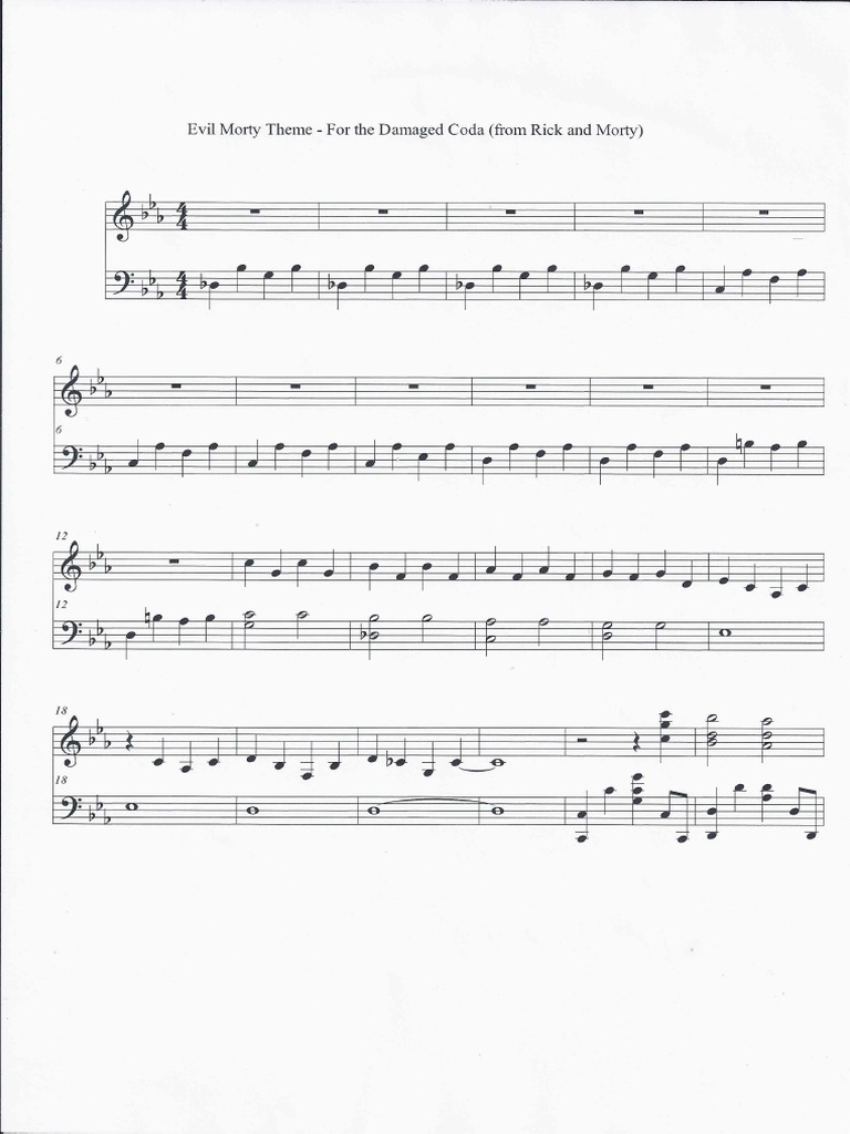 Evil Morty Theme (For The Damaged Coda) - Rick and Morty (PIANO SHEET ...