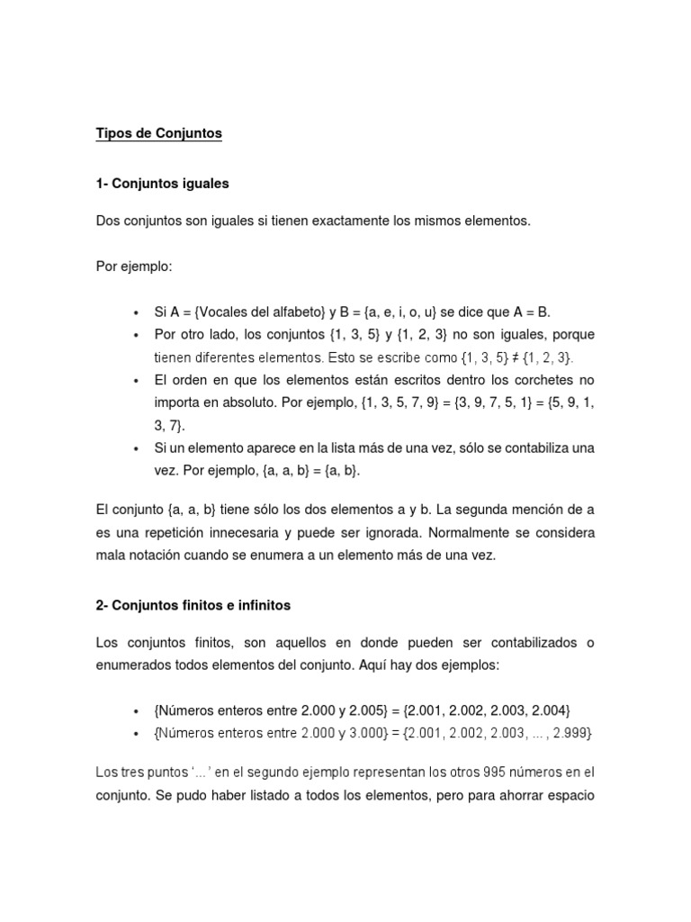 Tipos de Conjuntos | Descargar gratis PDF | Subconjunto | Conjunto ...