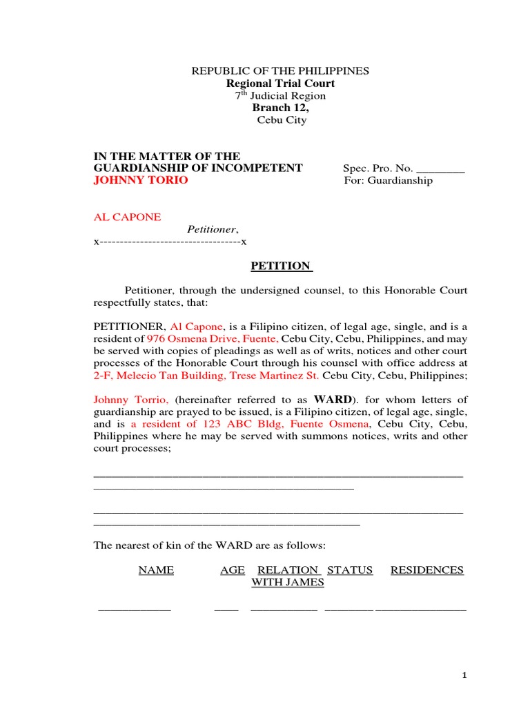 Petition For Guardianship | PDF | Common Law | Judiciaries Petition For Guardianship | PDF | Common Law | Judiciaries