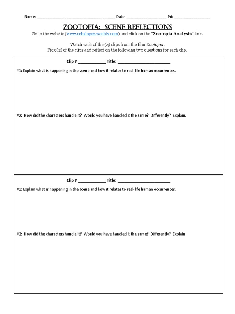 Zootopia Reflection Sheet | PDF