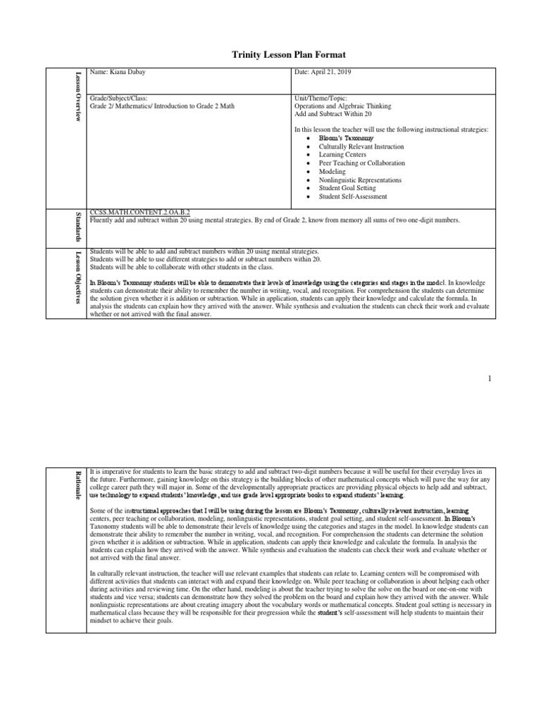 Trinity Lesson Plan 5 Edcc 340 | PDF | Reading Comprehension | Lesson Plan