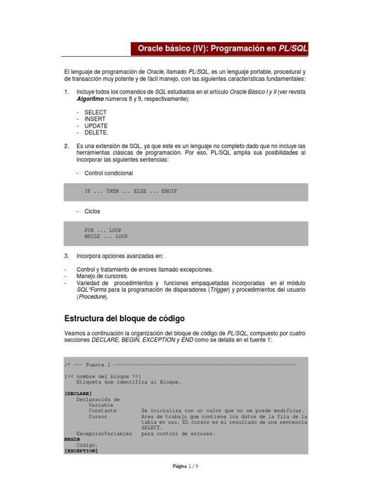 Guia Oracle PL SQL Basico | PDF | Pl / Sql | SQL
