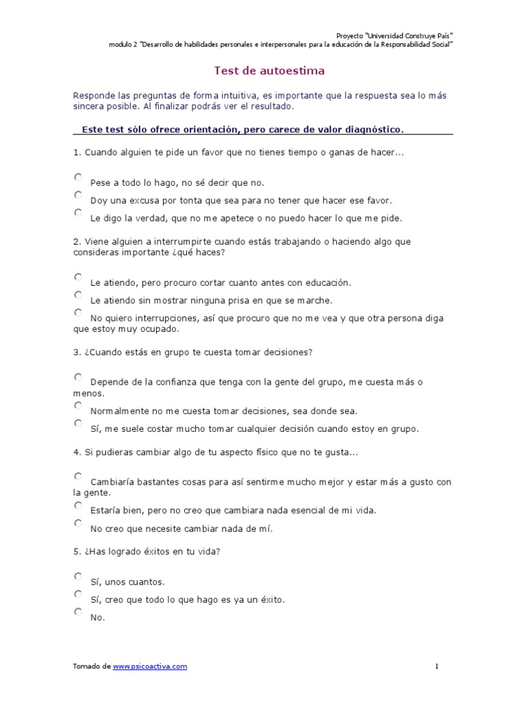 Test de Autoestima | Familia | Comportamiento