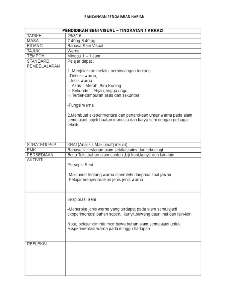 Nota Warna Asas PSV Tingkatan 1 | PDF | Ilmu Sosial | Seni & Disiplin ...
