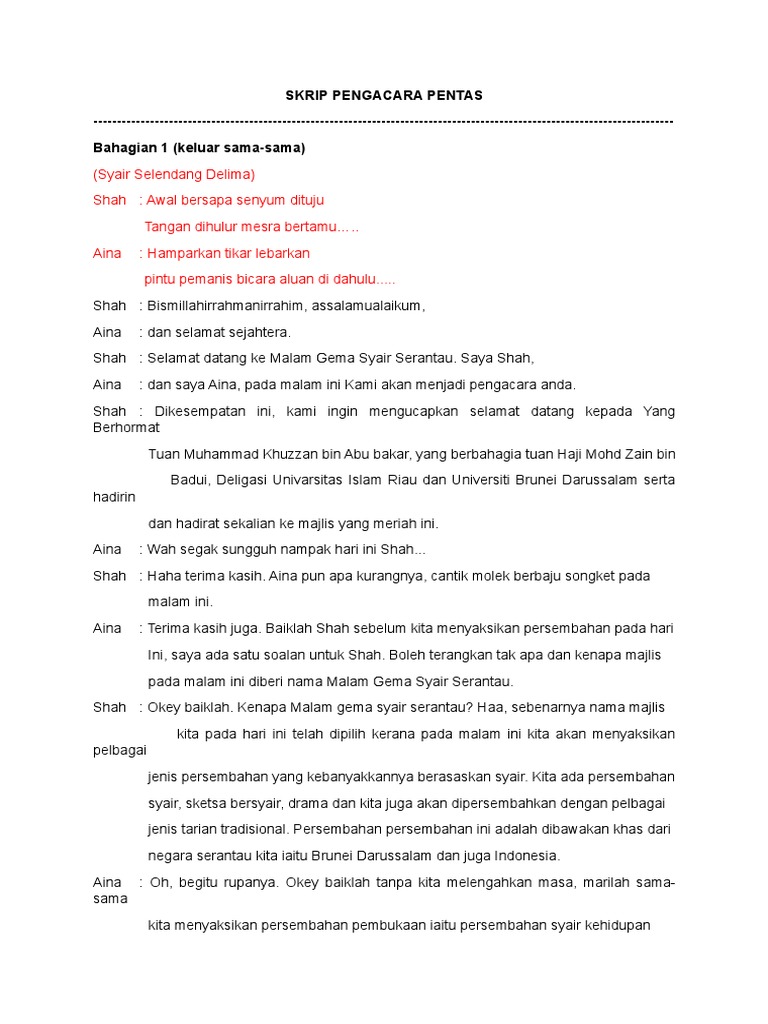 Skrip Emcee Pentas | PDF