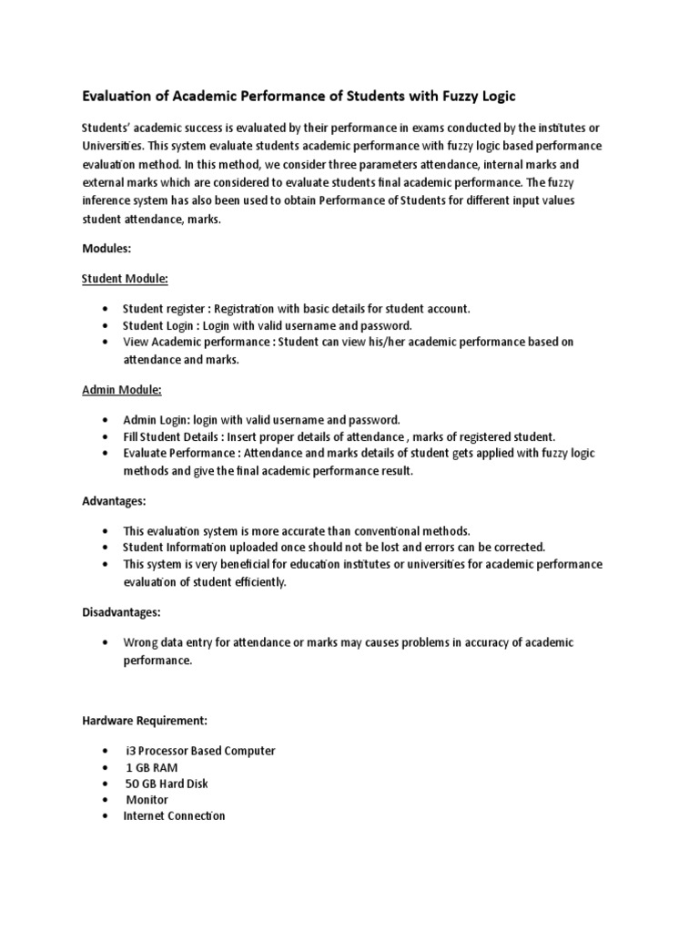 Evaluation of Academic Performance of Students With Fuzzy Logic | PDF ...