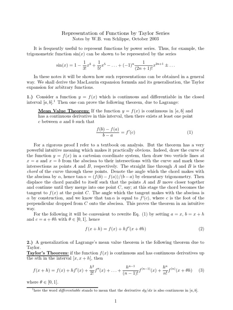 Representation of Functions by Taylor Series | PDF | Sine | Function ...