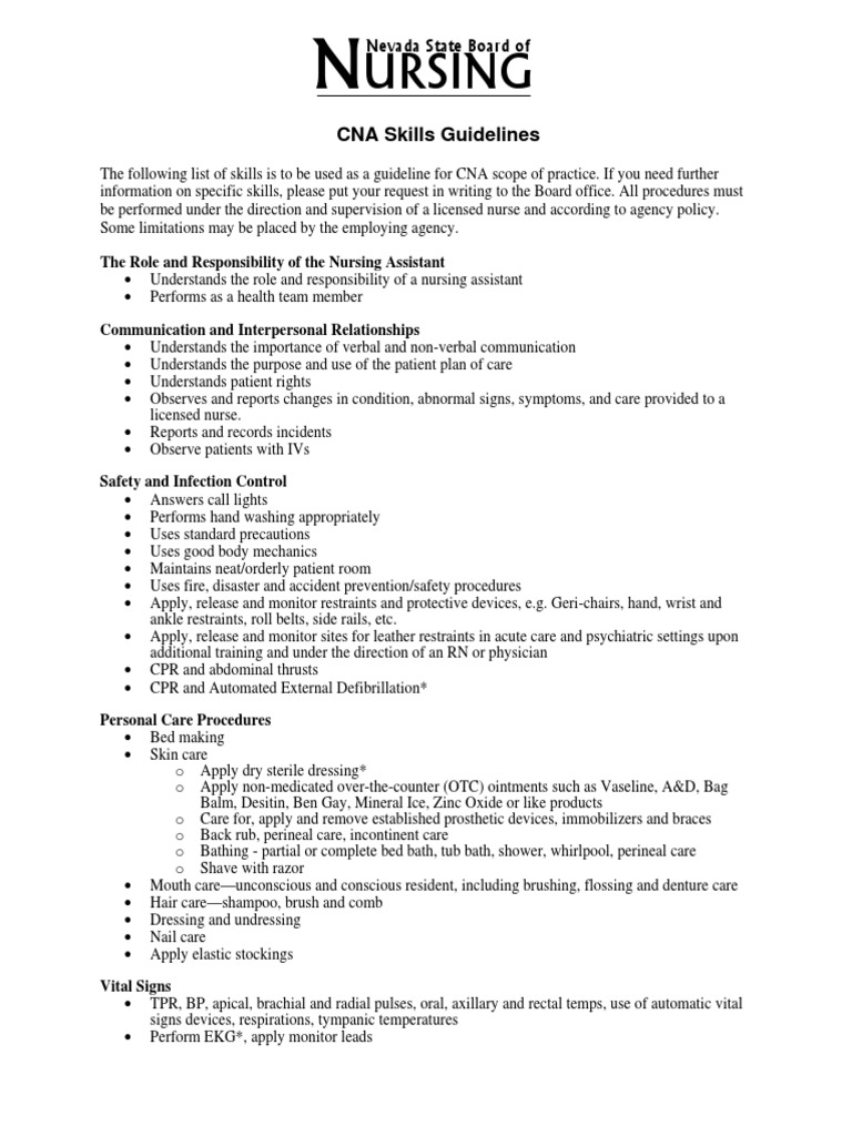 CNA Skills Guidelines PDF | PDF | Nursing | Urinary Incontinence