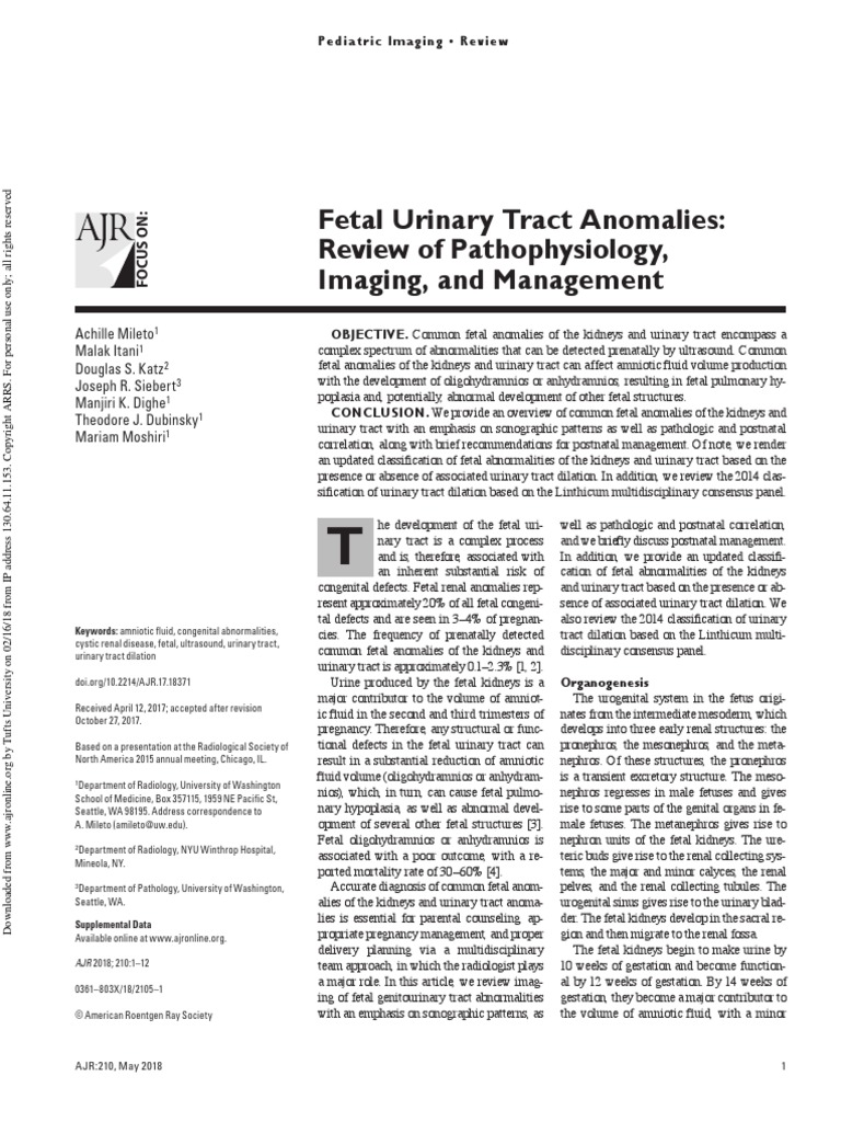 Fetal Urinary Tract Anomalies: Review of Pathophysiology, Imaging, and ...