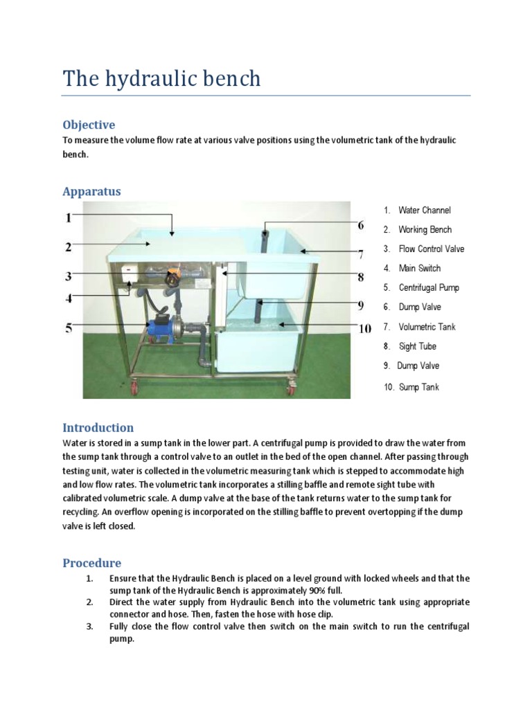 Hydraulic Bench Experiment Overview | PDF | Pump | Valve