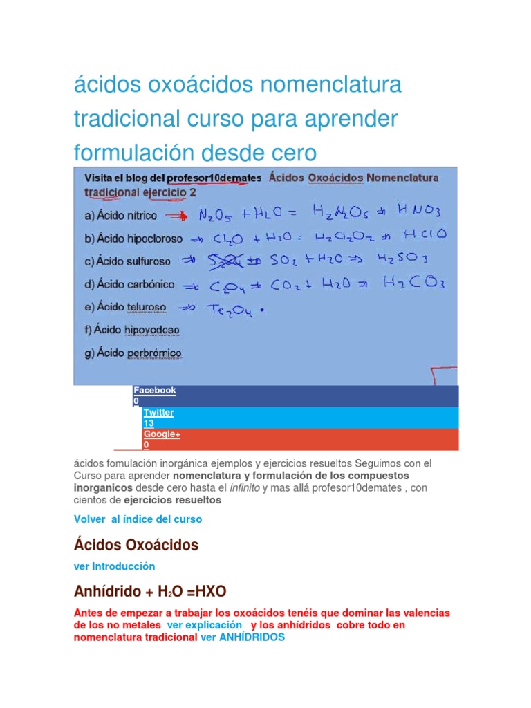 Ácidos Oxoácidos Nomenclatura Tradicional Curso Para Aprender ... Ácidos Oxoácidos Nomenclatura Tradicional Curso Para Aprender ...