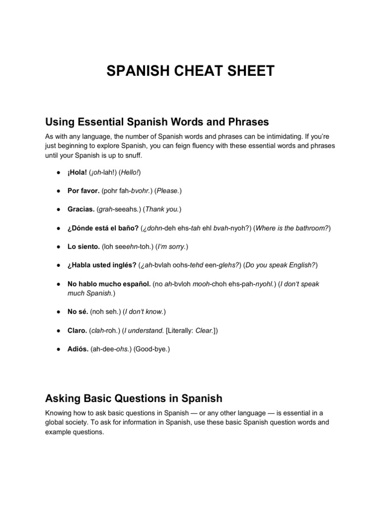 Spanish Cheat Sheet | Grammatical Gender | Linguistic Typology | Free ...