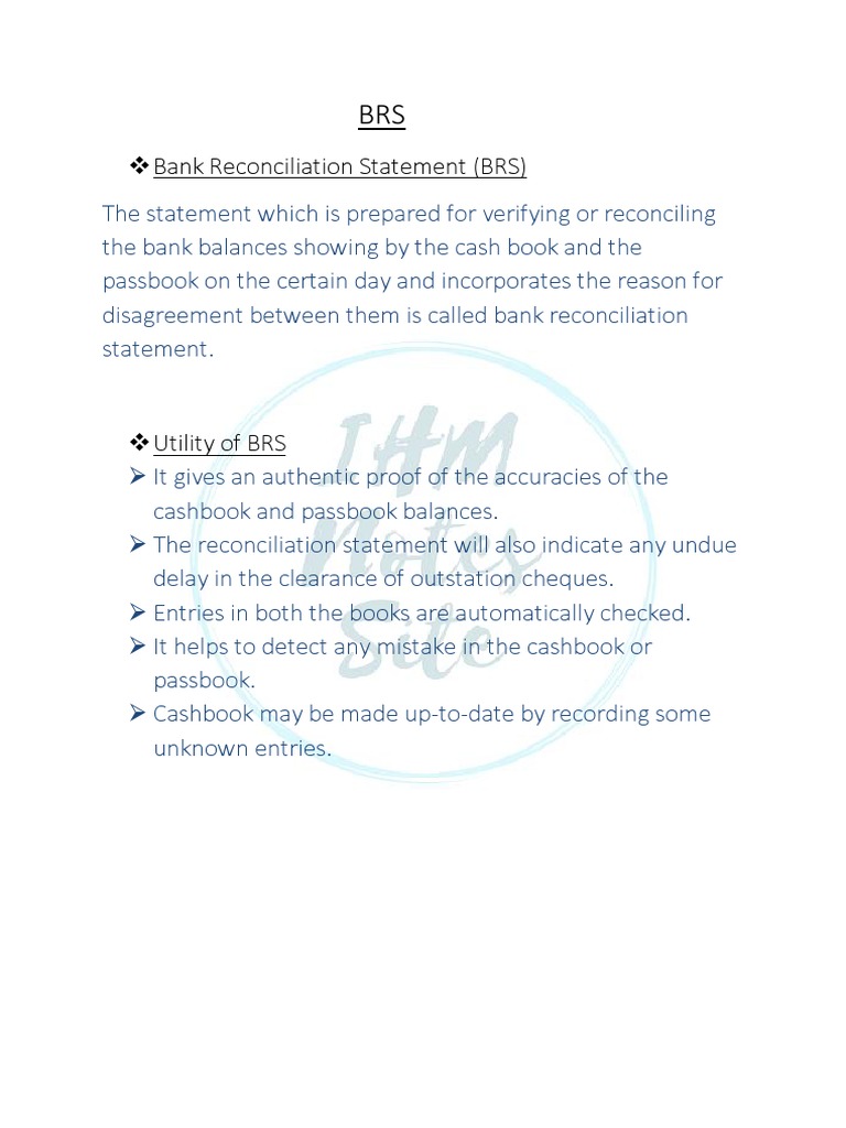 Bank Reconciliation Statement (BRS) | PDF | Business | Finance & Money ...