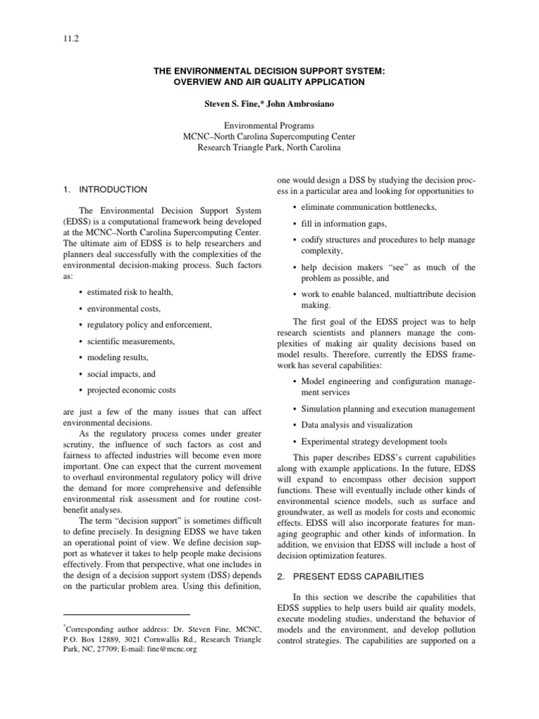 The Environmental Decision Support System: Overview and Air Quality ...