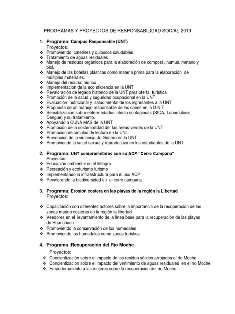 Programas y Proyectos de Responsabilidad Social | PDF | Residuos | Bienestar