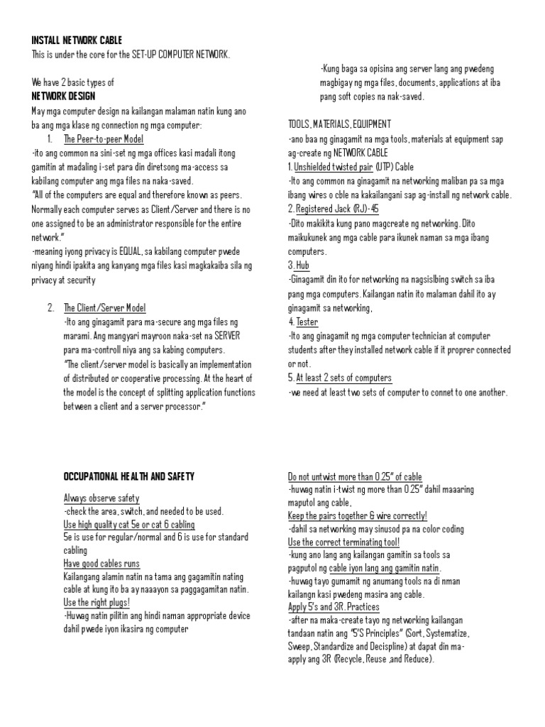 Network Cable Installation Guide | PDF | Peer To Peer | Computer Network