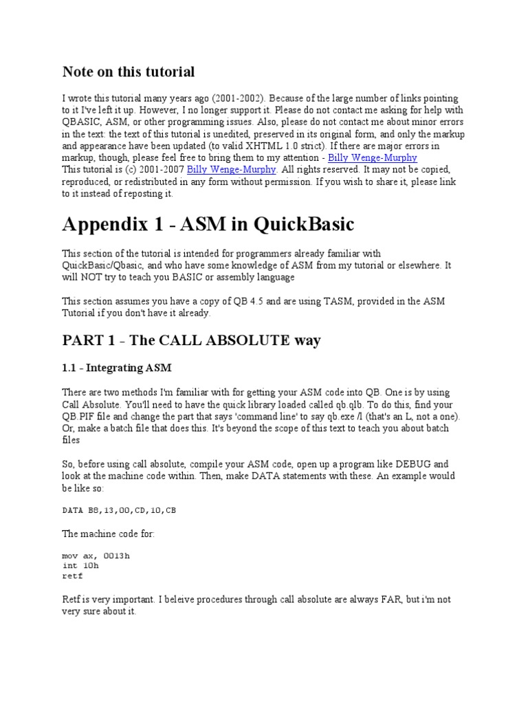 Combining ASM and QBASIC | PDF | Subroutine | Parameter (Computer ... Combining ASM and QBASIC | PDF | Subroutine | Parameter (Computer ...