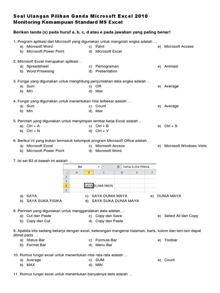 Soal Monitoring Kemampuan MS Excel | PDF | Metode & Bahan Ajar | Komputer