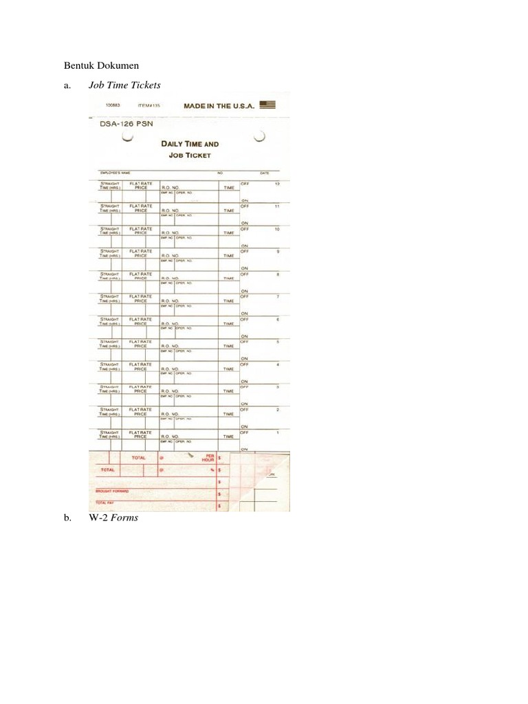 Job Time Tickets: Bentuk Dokumen A | PDF